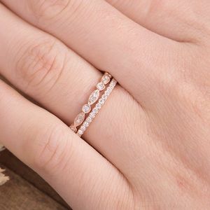 Jewelry | 2pcs Rose Gold Wedding Bands Pave Stackable Rings | Poshmark